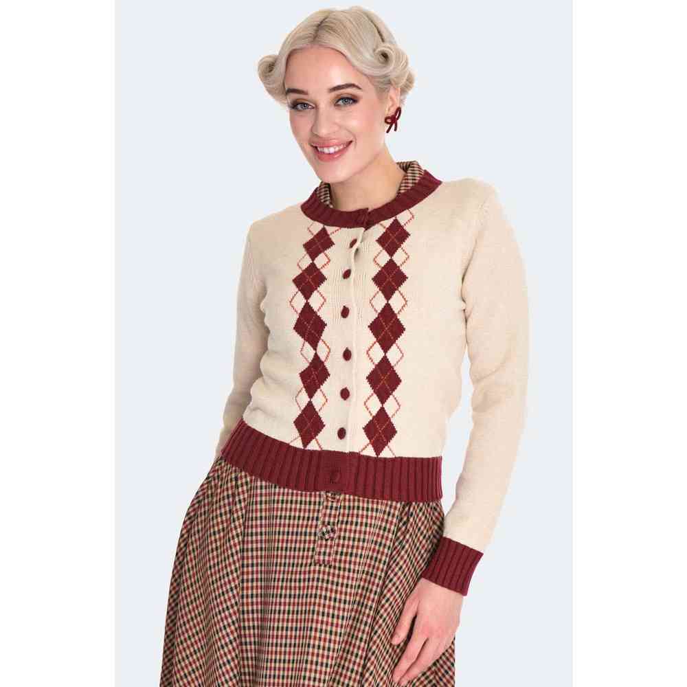 Voodoo Vixen Voodoo Vixen - Argyle Pattern Cardigan - Creme | Attitude