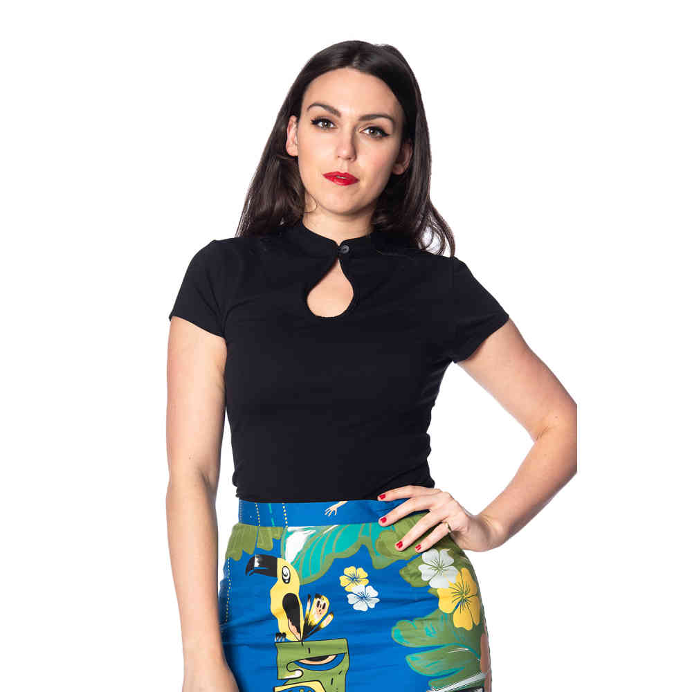 Dancing Days Dancing Days - Mandarin collar Top - Zwart | Attitude Holl