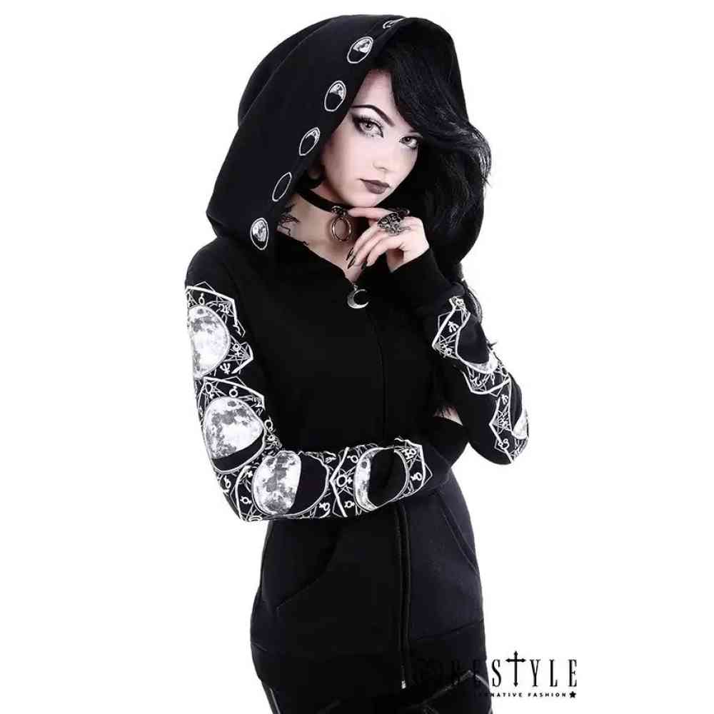 Restyle Restyle - Lunar Moon Phases Veste zip à capuche - Noir | Attitu
