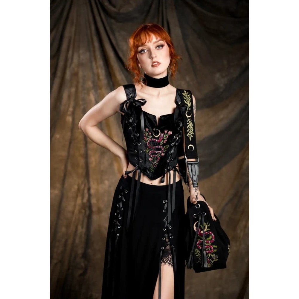 Restyle Restyle - Enchanted Encounters Korset top - Zwart/Multicolours