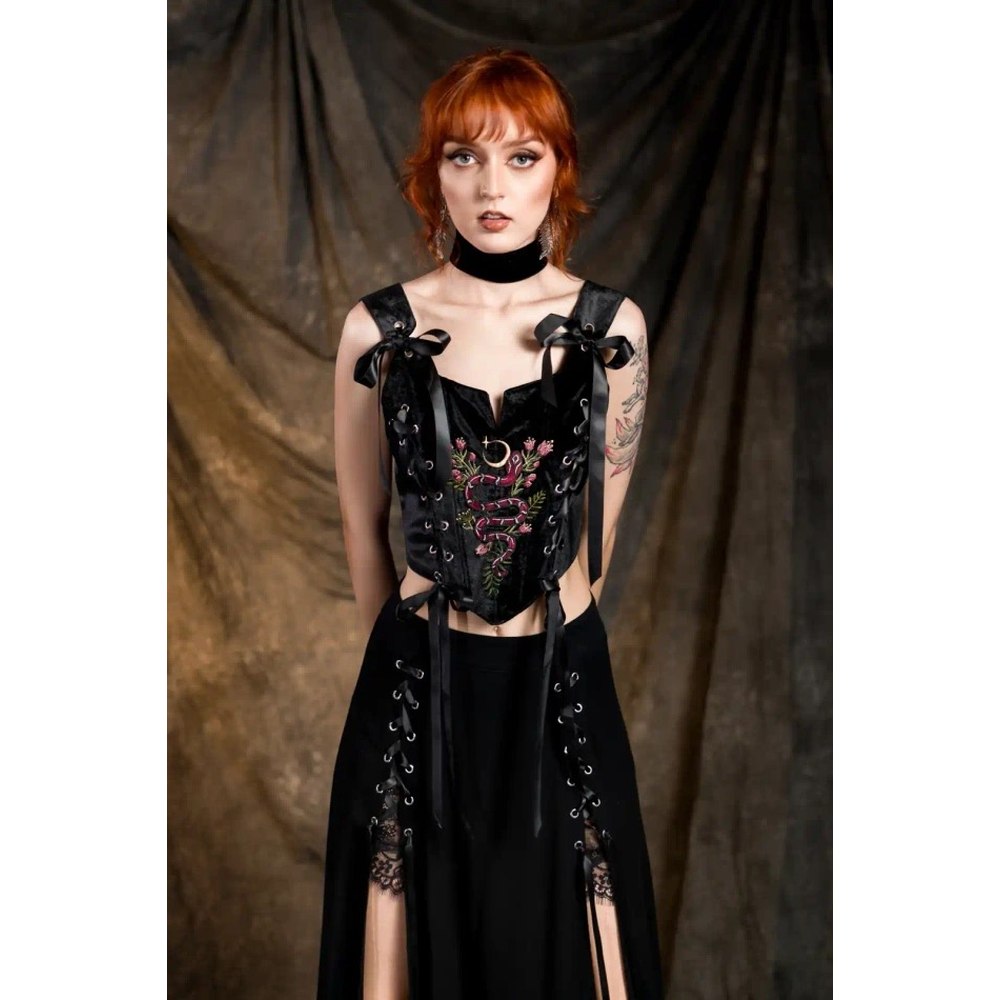 Restyle Restyle - Enchanted Encounters Korset top - Zwart/Multicolours