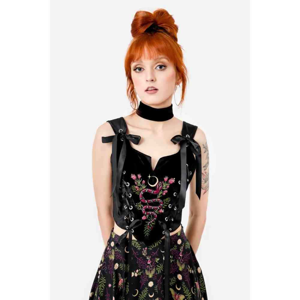 Restyle Restyle - Enchanted Encounters Korset top - Zwart/Multicolours